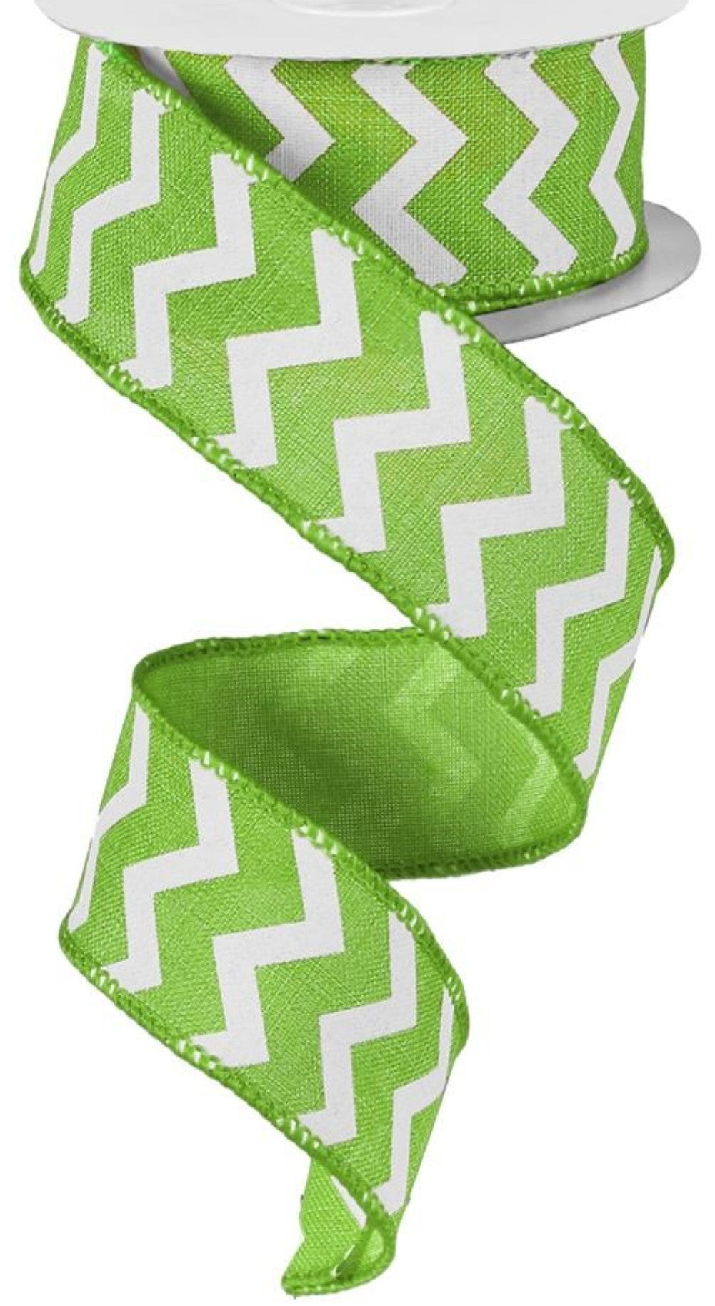 10 Yards - 1.5" Wired Lime Green and White Chevron Ribbon ...