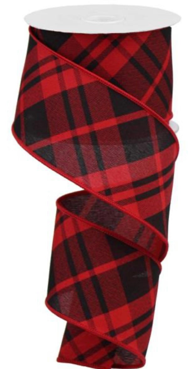 10 yards - 2.5" Wired Red and Black Printed Diagonal Ribbon ...