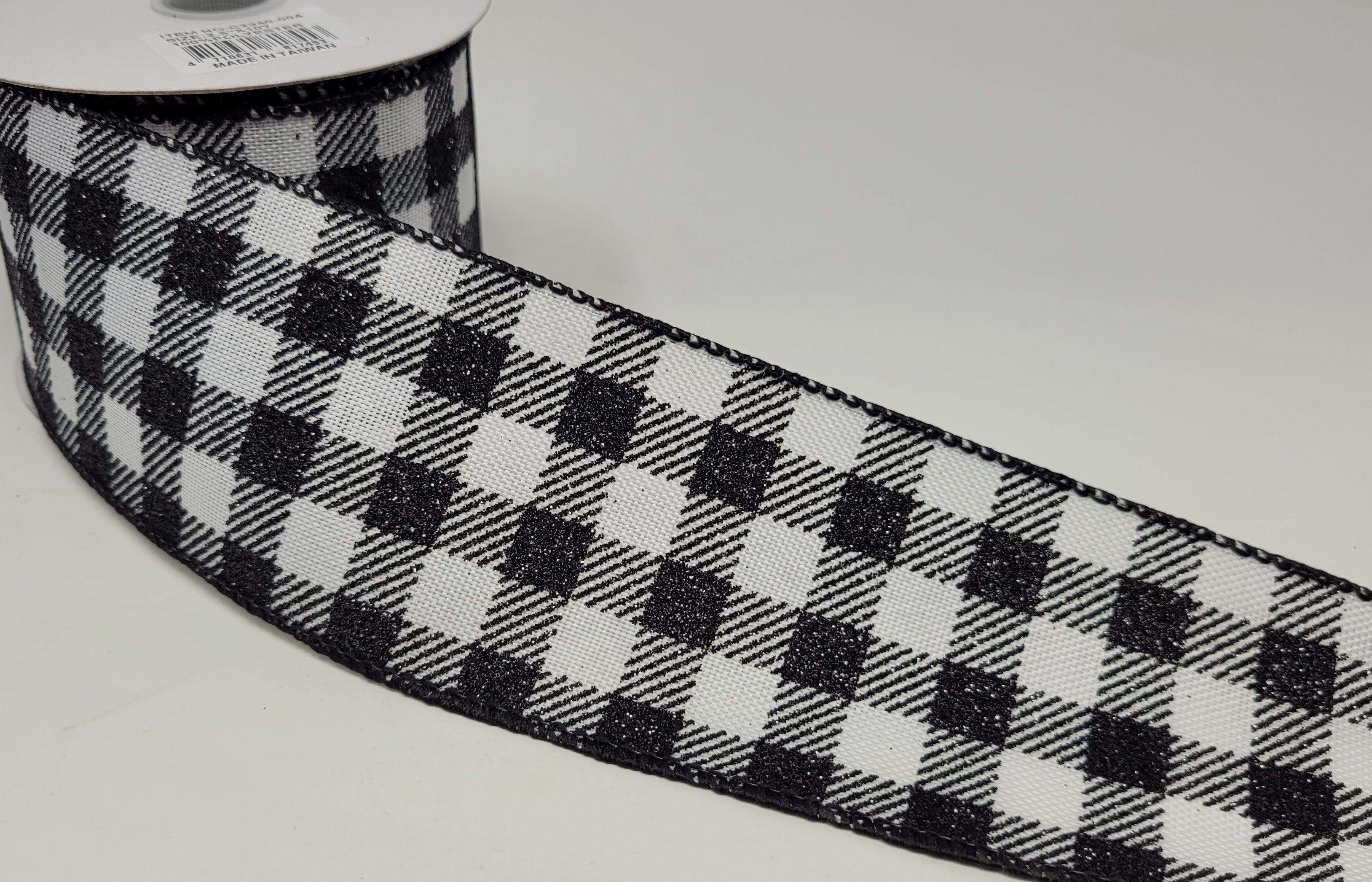 10 Yards - 2.5" Wired Black and White Check Ribbon with Glitter Accent ...