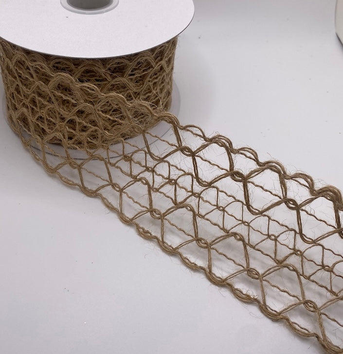 10 Yards - 2.5" Wired Natural Hexagon Open Weave Ribbon - Netting Ribb ...