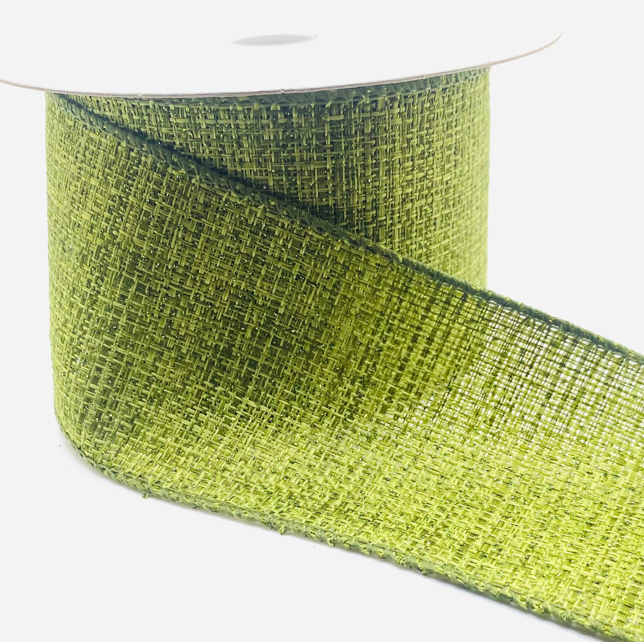 10 Yards - 2.5” Wired Moss Sage Green Metallic Tweed Ribbon ...