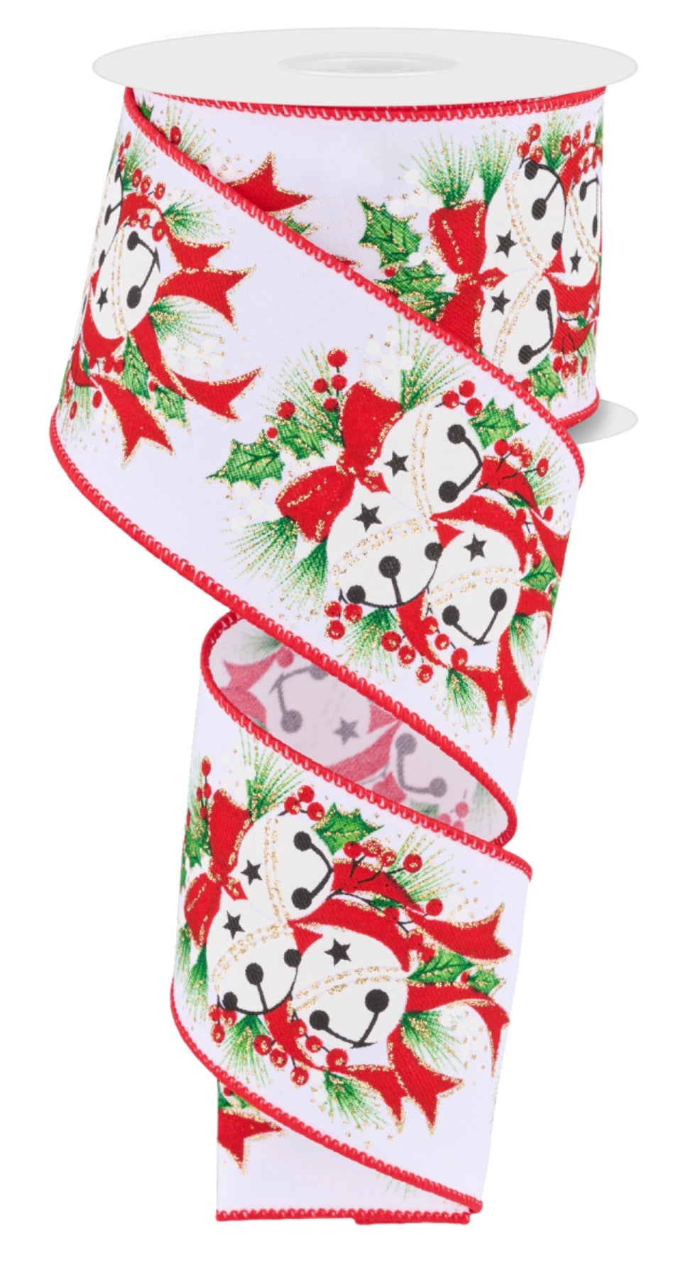 10 Yards - 2.5” Wired Jingle Bells Christmas Ribbon with Gold Glitter ...