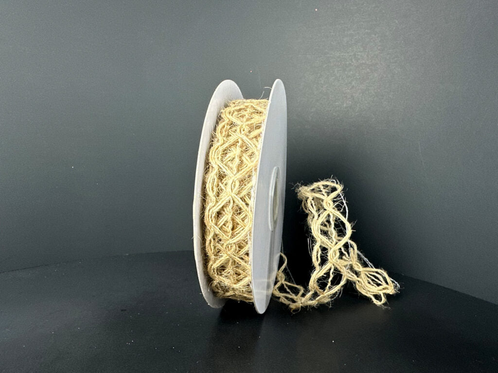 10 Yards - 7/8” Wired Natural Hexagon Open Weave Ribbon - Netting Ribb ...