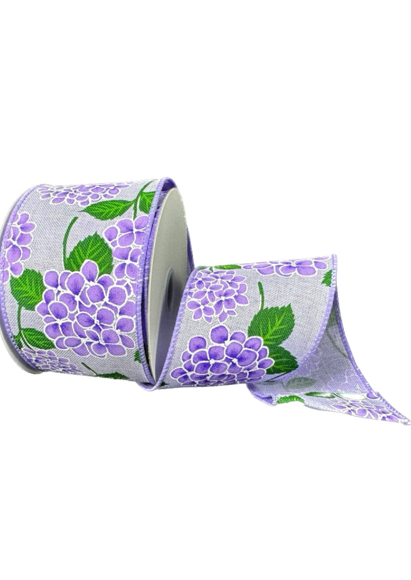 10 Yards - 2.5 Wired Light Purple Linen with Hydrangeas Ribbon ...