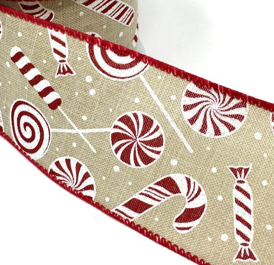 10 Yards - 2.5” Wired Candy Cane Sweets Swirl Christmas Ribbon ...