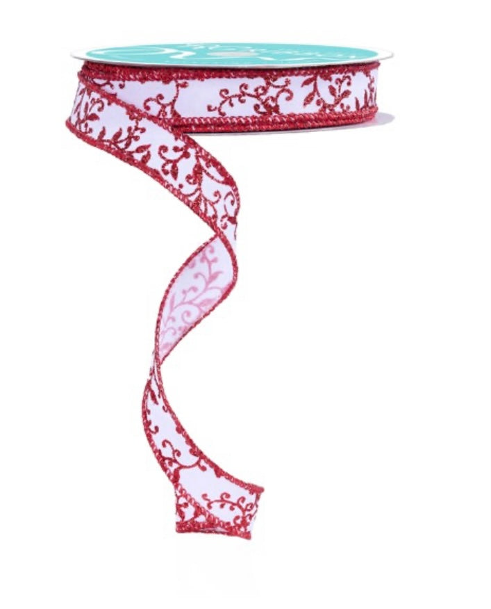 10 Yards - 5/8” Wired Mini Vine Leaf Glitter Ribbon – foxwreathsupplies