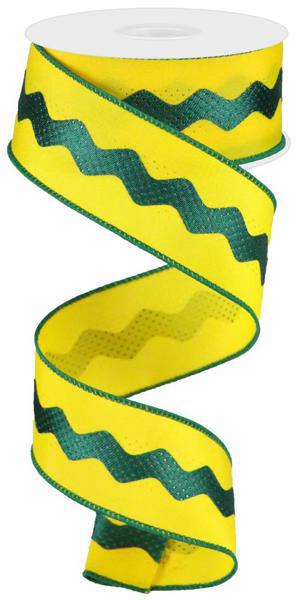 10 Yards - 1.5" Wired Golden Yellow and Green Ric Rac Ribbon ...