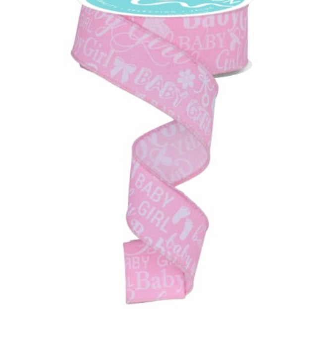 10 Yards- 1.5” Wired Baby Girl Pink and White Ribbon – foxwreathsupplies
