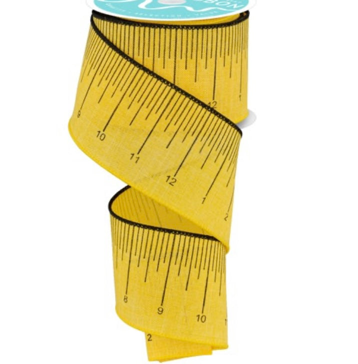 10 Yards - 2.5” Wired Black and Yellow Ruler School Ribbon ...