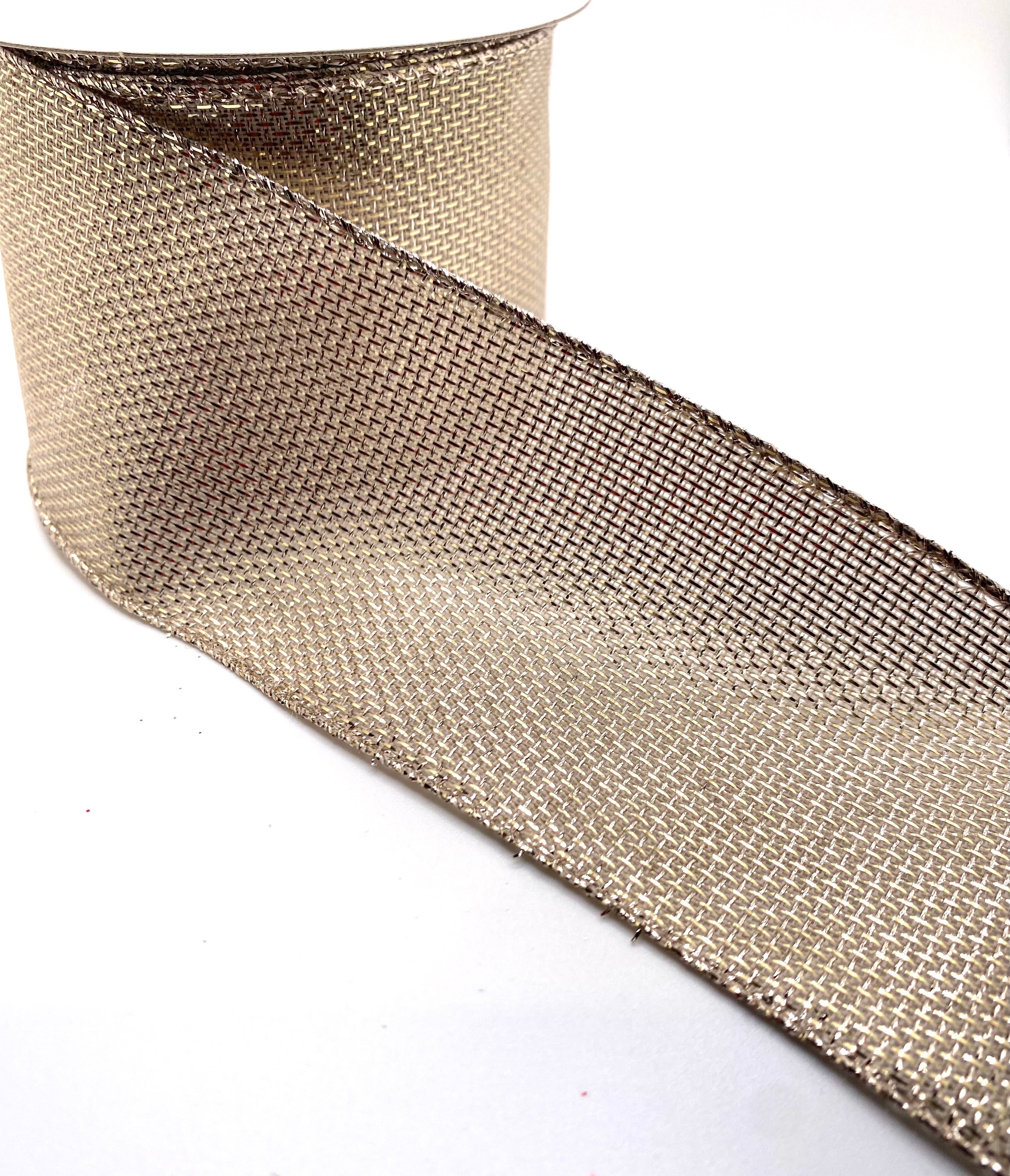 10 Yards - 2.5” Wired Light Gold Metallic Ribbon – foxwreathsupplies