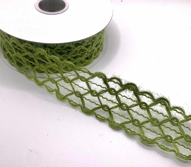 10 Yards - 1.5" Wired Moss Olive Hexagon Open Weave Ribbon - Netting R ...
