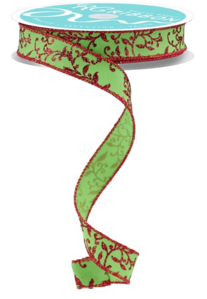 10 Yards - 5/8” Wired Mini Vine Leaf Glitter Ribbon – foxwreathsupplies