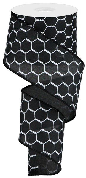 Wired Black and White Chicken Wire Ribbon- 2.5”x10 Yards ...