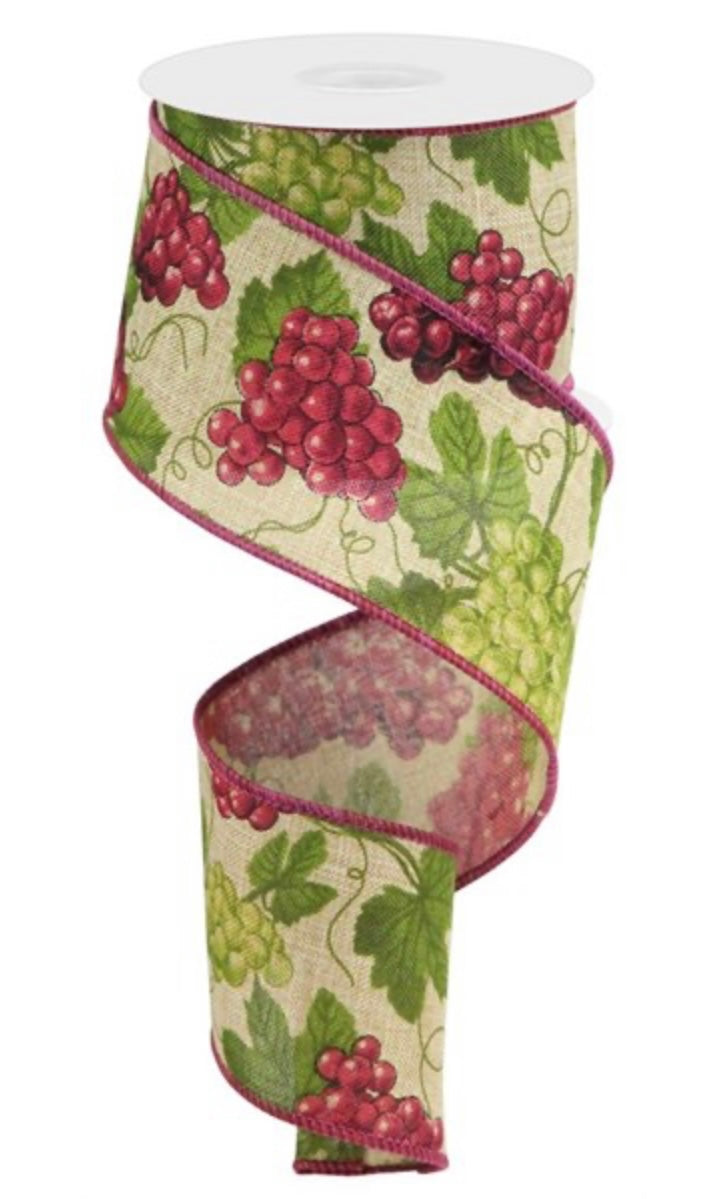 10 Yards - 2.5" Wired Natural Background Grape Ribbon – foxwreathsupplies