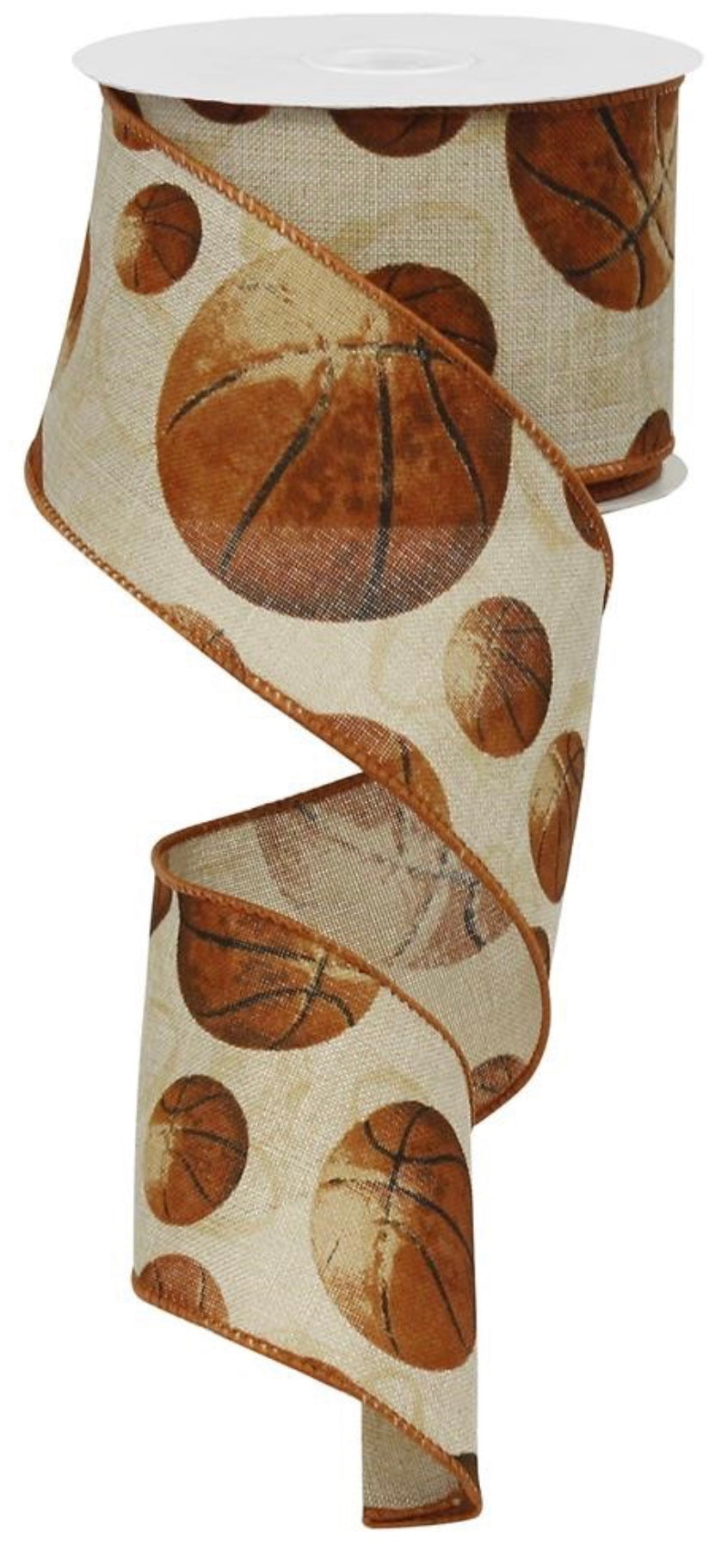 10 Yards - 2.5" Wired Natural Background Basketball Sports Ribbon ...