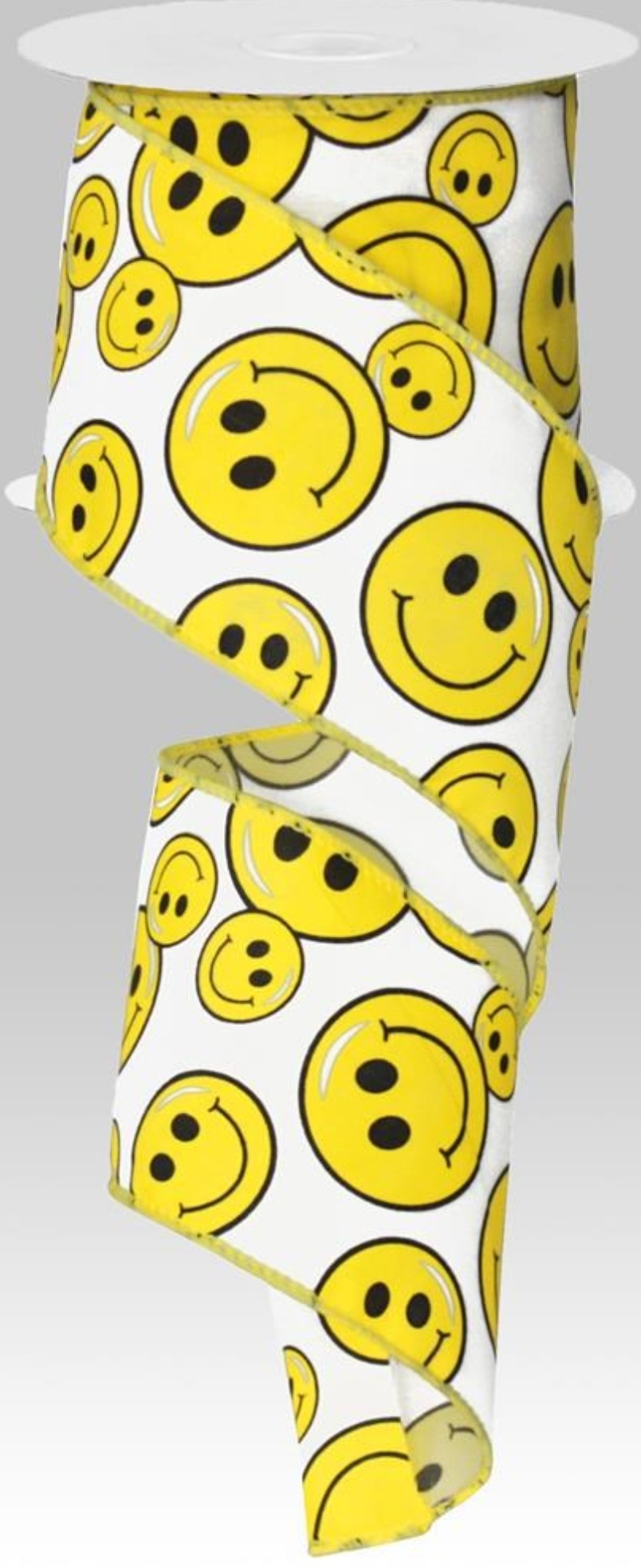 10 Yards - 2.5" Wired White Background Smiley Face Ribbon ...