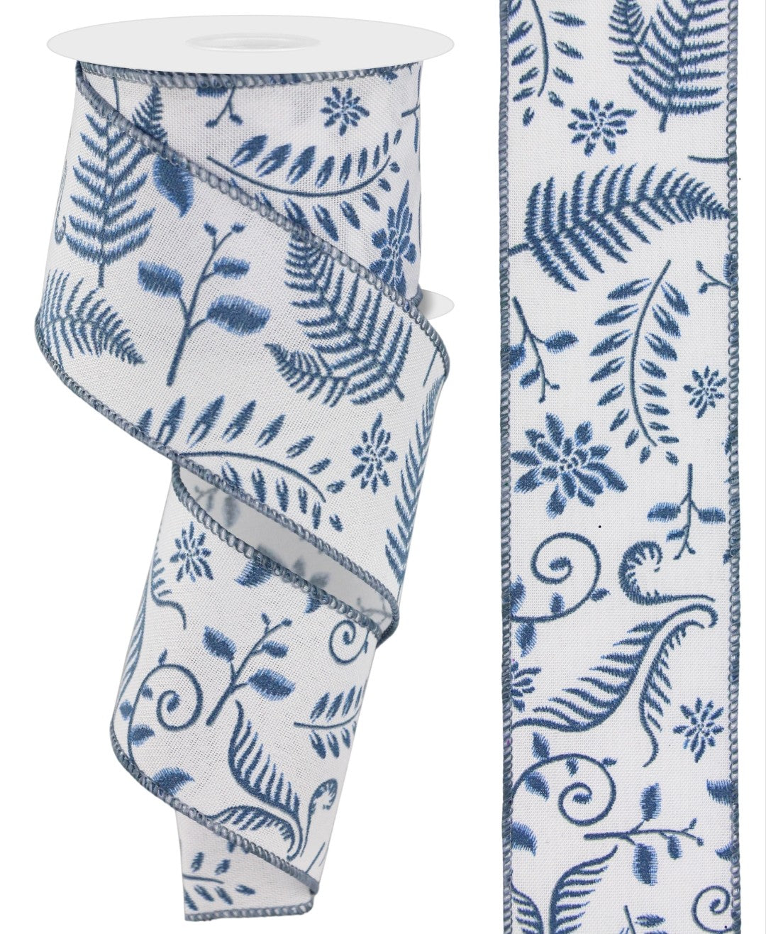 10 Yards - 2.5" Wired Blue and White Greenery Ribbon – foxwreathsupplies