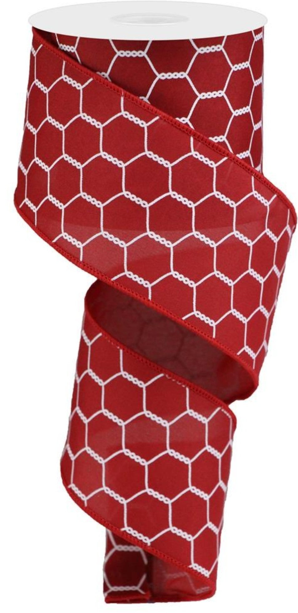 10 Yards - 2.5" Wired Red and White Chicken Wire Ribbon – foxwreathsupplies