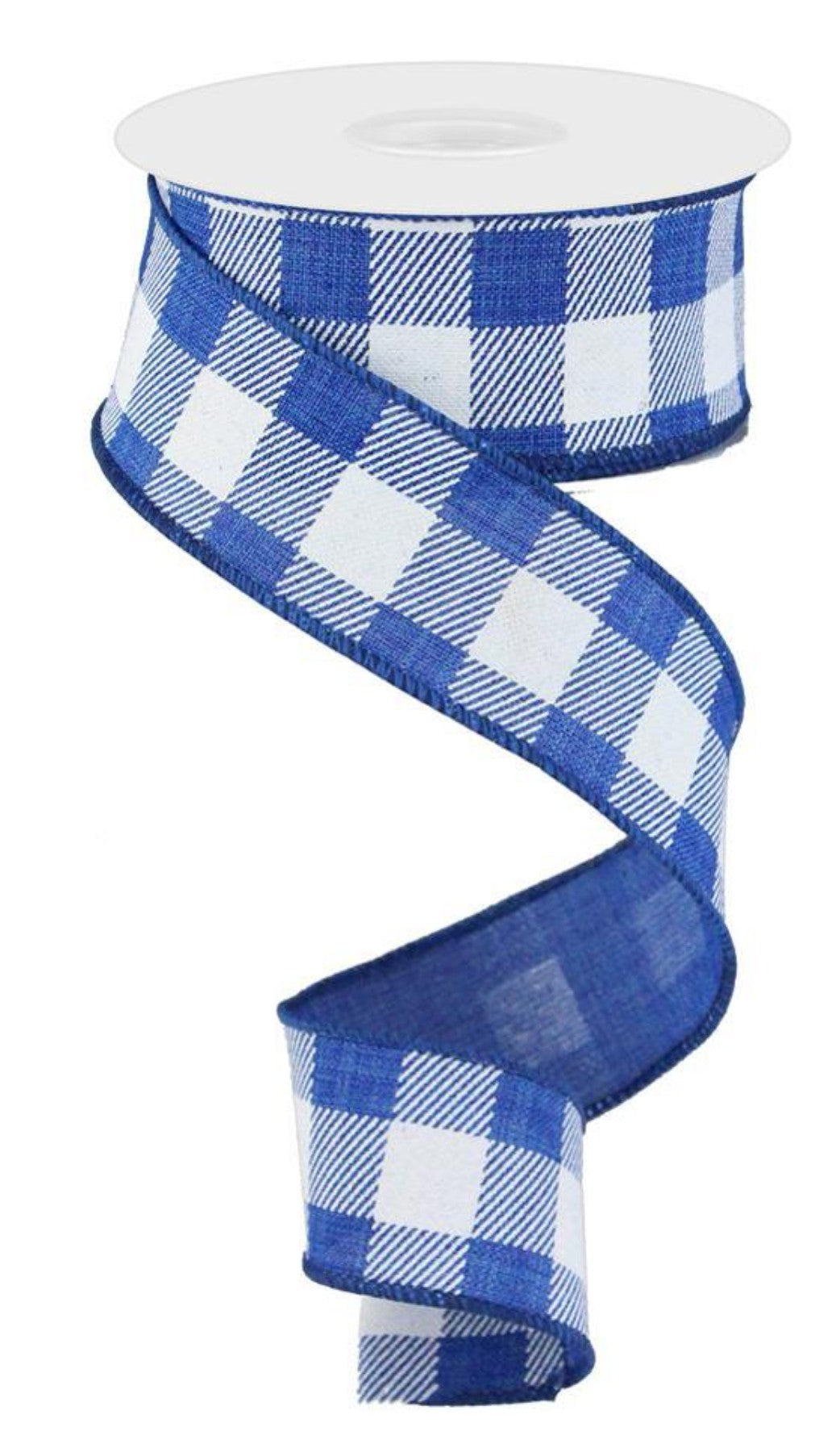 10 Yards - 1.5" Wired Royal Blue and White Check Ribbon – foxwreathsupplies